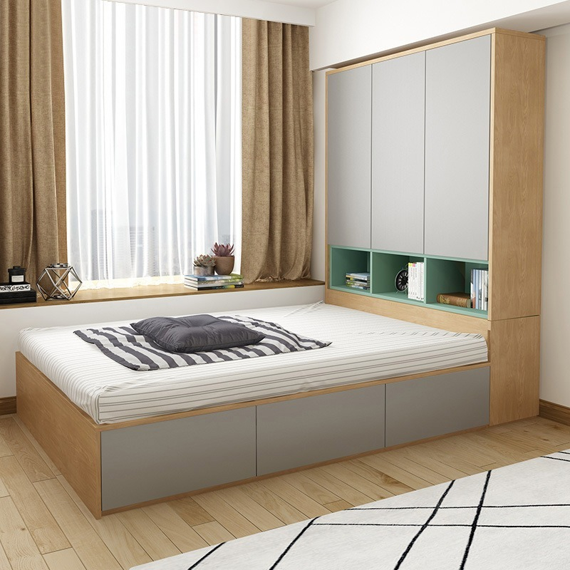 Nordic style wardrobe double bed 1.2m/1.5m tatami bed board style ...