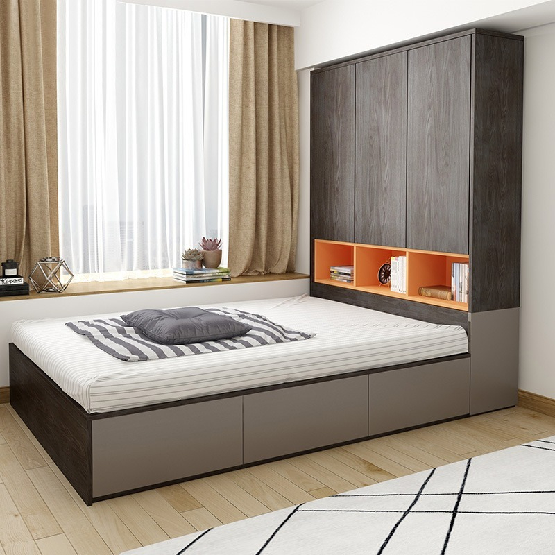 Nordic style wardrobe double bed 1.2m/1.5m tatami bed board style ...
