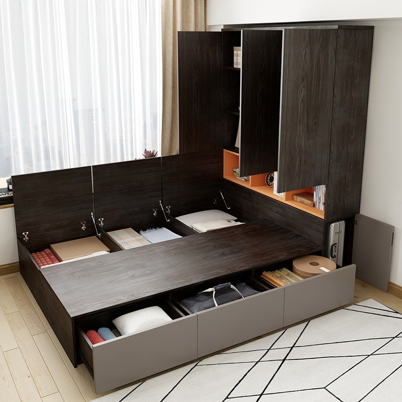 Nordic style wardrobe double bed 1.2m/1.5m tatami bed board style ...