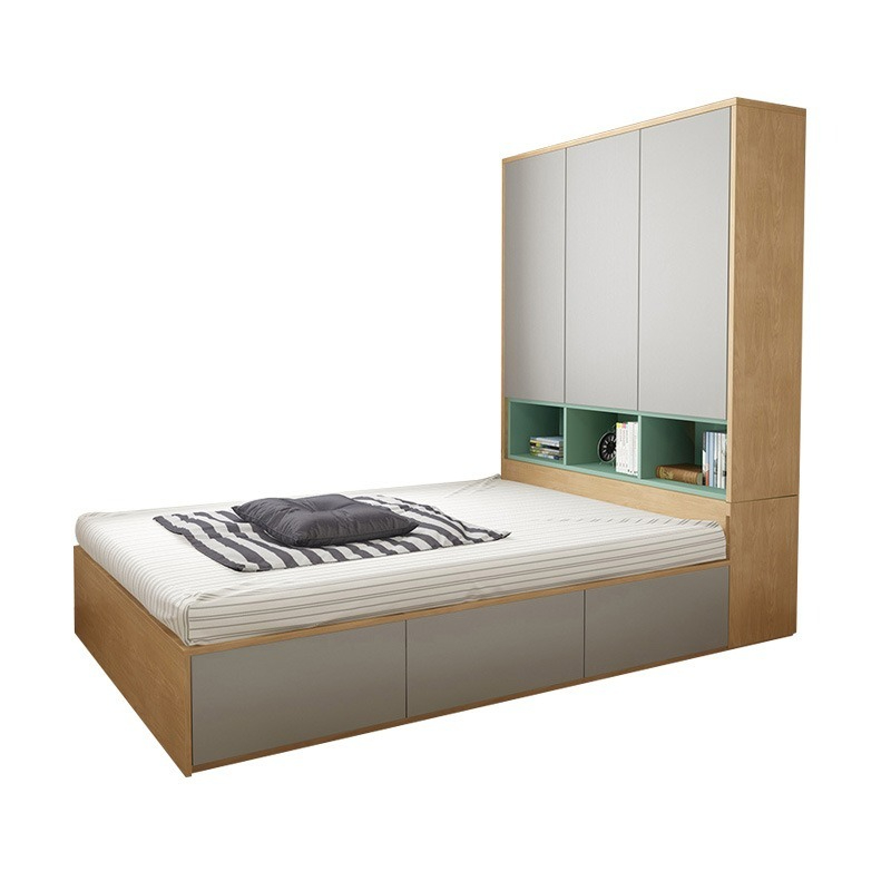 Nordic style wardrobe double bed 1.2m/1.5m tatami bed board style ...