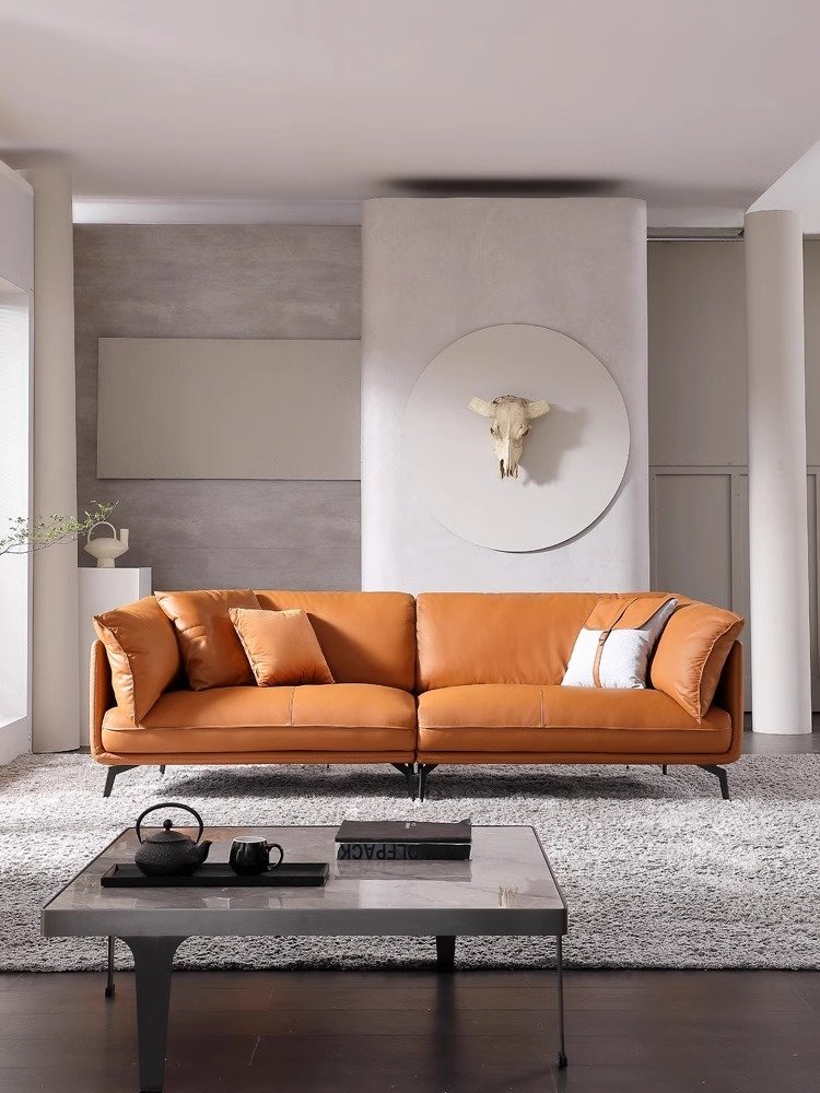 Pre order 】 Wood Moon Leather Sofa Head Layer Cowhide Modern Simple and ...