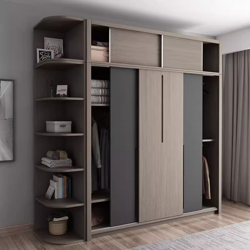 New MuYue wooden wardrobe Nordic sliding door wardrobe sliding door ...