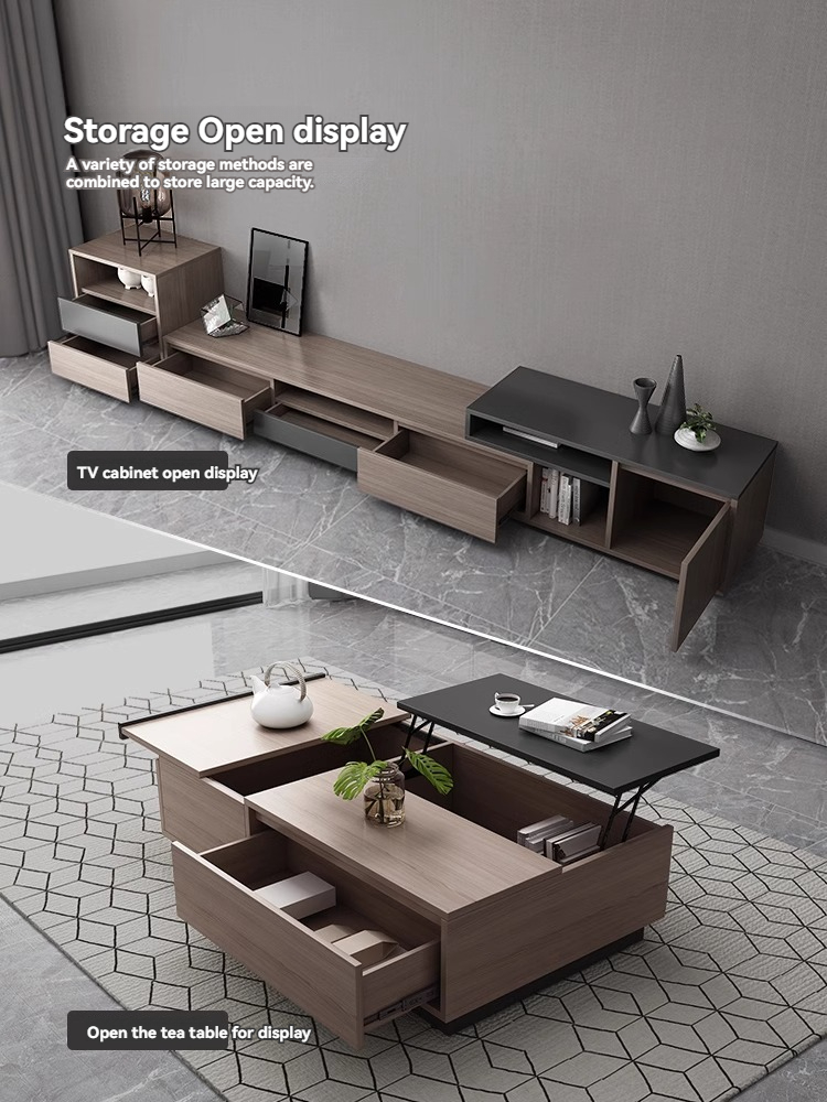Nordic wind retractable TV cabinet combination simple modern assembly ...