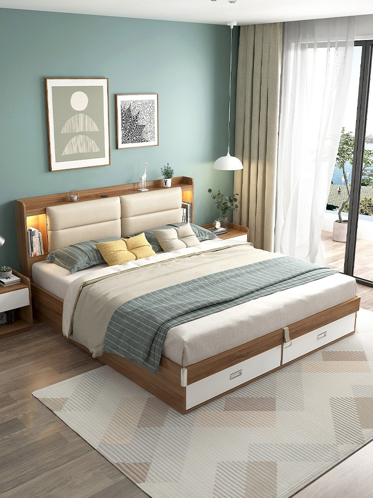 Pre order 】 Wooden Moon Double Bed Modern Simple Small Unit Tatami ...