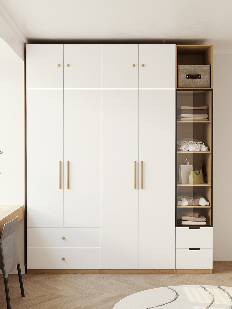 Pre order 】 Wooden month wardrobe minimalist modern home bedroom cream ...