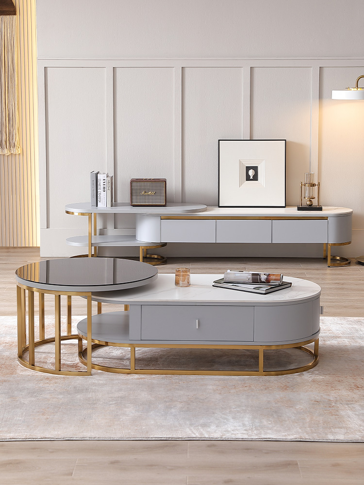 Pre order 】 Wooden Moon Light Luxury TV Cabinet Tea Table Combination ...