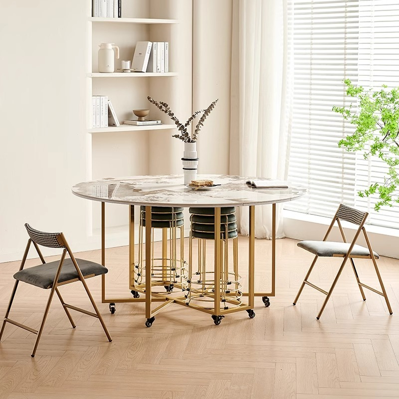 Small household foldable dining table, circular dining table, simple ...