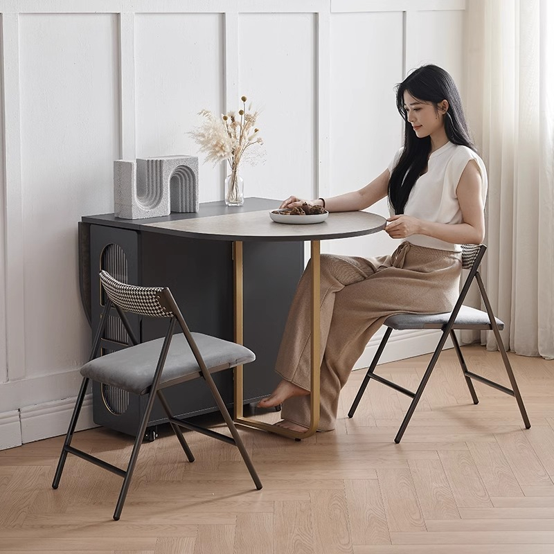 Solid wood folding dining table, integrated dining edge cabinet, small ...