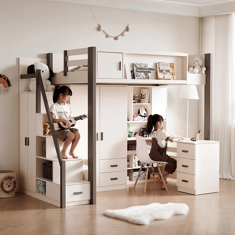 Cream style solid wood bed and table combination for small household ...